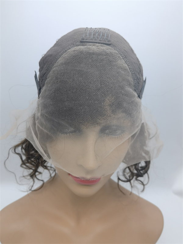 10 inch medium brown curly Chinese remy human hair BOB lace front wig